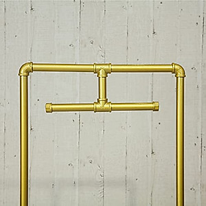 MDEPYCO Clothing Store Rolling Garment Rack with Wheel,Industrial Pipe Clothing Storage Display Rack,Floor-Standing Hanging Rods Hangers Clothes Shelves (Gold)