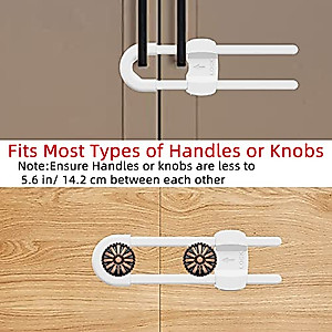 (10 pack white) 4 button Cabinet Locks, U-Shaped Proofing Drawers Safety Child Locks Adjustable, for Wardrobe,Kitchen,Bathroom,Drawer,Fridge,Cupboard Doors Knobs & Handles
