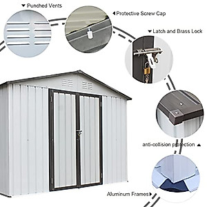 8' x 6' Outdoor Storage Shed,Garden Tool Shed with Floor Frame Kit,Hooks and Lockable Doors,Metal Shed Outside Storage Sheds for Backyard,Patio to Store Tools Bikes Lawn Mower(No Floor)