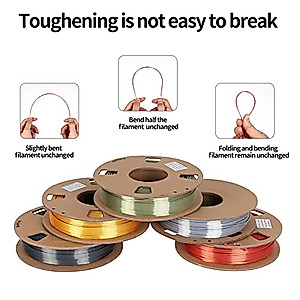 PLA 3D Printer Filament Bundle, TINMORRY Ultra Silk+ PLA Filament 1.75mm, 3D Printing Filament 250g x 5 Colors Pack, Gold+Silver+Copper+Bronze+Iron Black, Net Weight 1.25kg