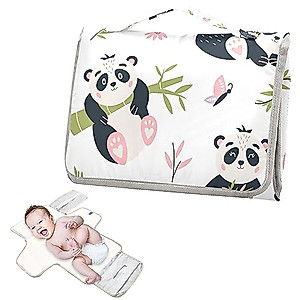 Bulletgxll Cute Panda Portable Diaper Changing Pad Waterproof Changing Pad with Baby Tissue Pocket and Magic Stick for Newborn Baby.