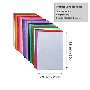Jtnohx Self Adhesive Felt Sheets, 8x12 Inches Felt with Self Adhesive Backing, 40 Colors Pack Sticky Felt Fabric for Craft, Adhesive Felt Square for Drawer Liner
