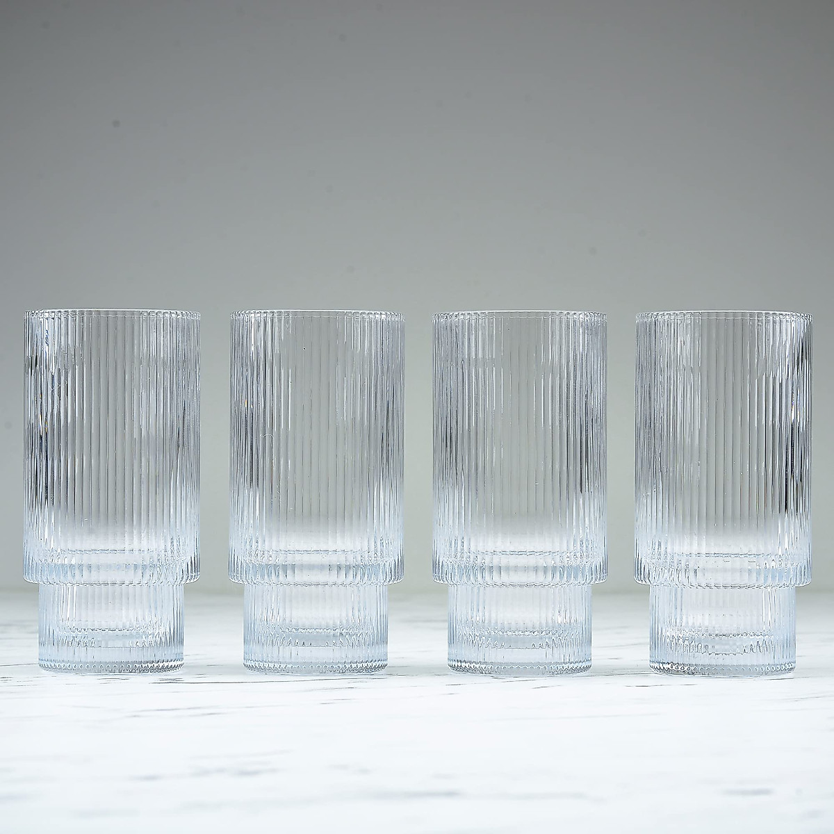 Greenline Goods Ripple Drinking Glasses - 12 oz Modern Kitchen Glassware Set Unique Vintage Cups For Weddings, Cocktails Or Modern Bar - Set of 4