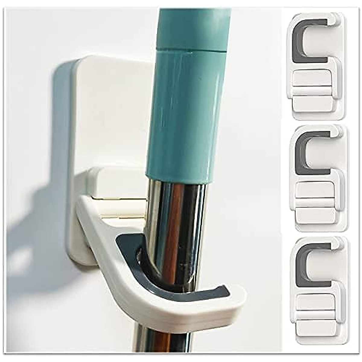 GTNOX 3-Pack Broom Holder，Mop Holder，Broom Holder Wall Mount self Adhesive，Super Rugged，for Home, Kitchen, Garden, Easy Storage., White