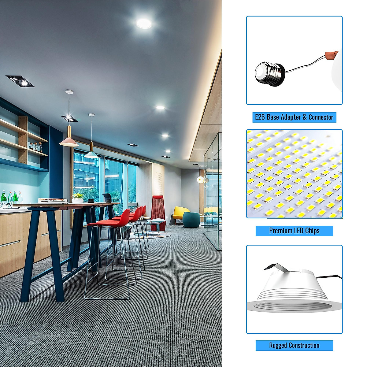 LEDMyplace 4 inch 10W Round Dimmable Retrofit LED Recessed Downlight, Pack of 4, 3000K Warm White, 650 Lumens, Replace of 35W, Baffle Trim Can Lights for Ceiling, Indoor Lighting for Home, Kitchen