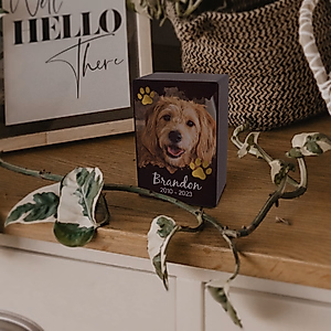 Custom Pet Keepsake Urns for Dogs, Wooden Box for Pet Ashes with Photo for Your Beloved Pets, Pet Cremation Urns as Sympathy Gifts for Pet Lovers - Small, 6" x 4" x 2.75" Pet Urns (Design 5)
