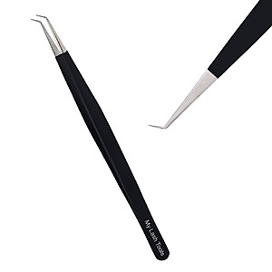 My Lash Tools Eyelash Extension Curved Degree Tweezers for Isolation Lash Extensions 14cm, Best for Individual Isolation & Classic Lashes Japanese Stainless Steel Eyelash Twisers (Matte Black)