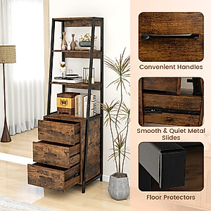 Giantex Ladder Bookshelf with Drawers, 69" Tall Wooden Bookcase with 4 Shelves, Modern Book Shelf Storage Organizer Unit, Freestanding Display Shelving Rack for Living Room, Bedroom (Rustic Brown)