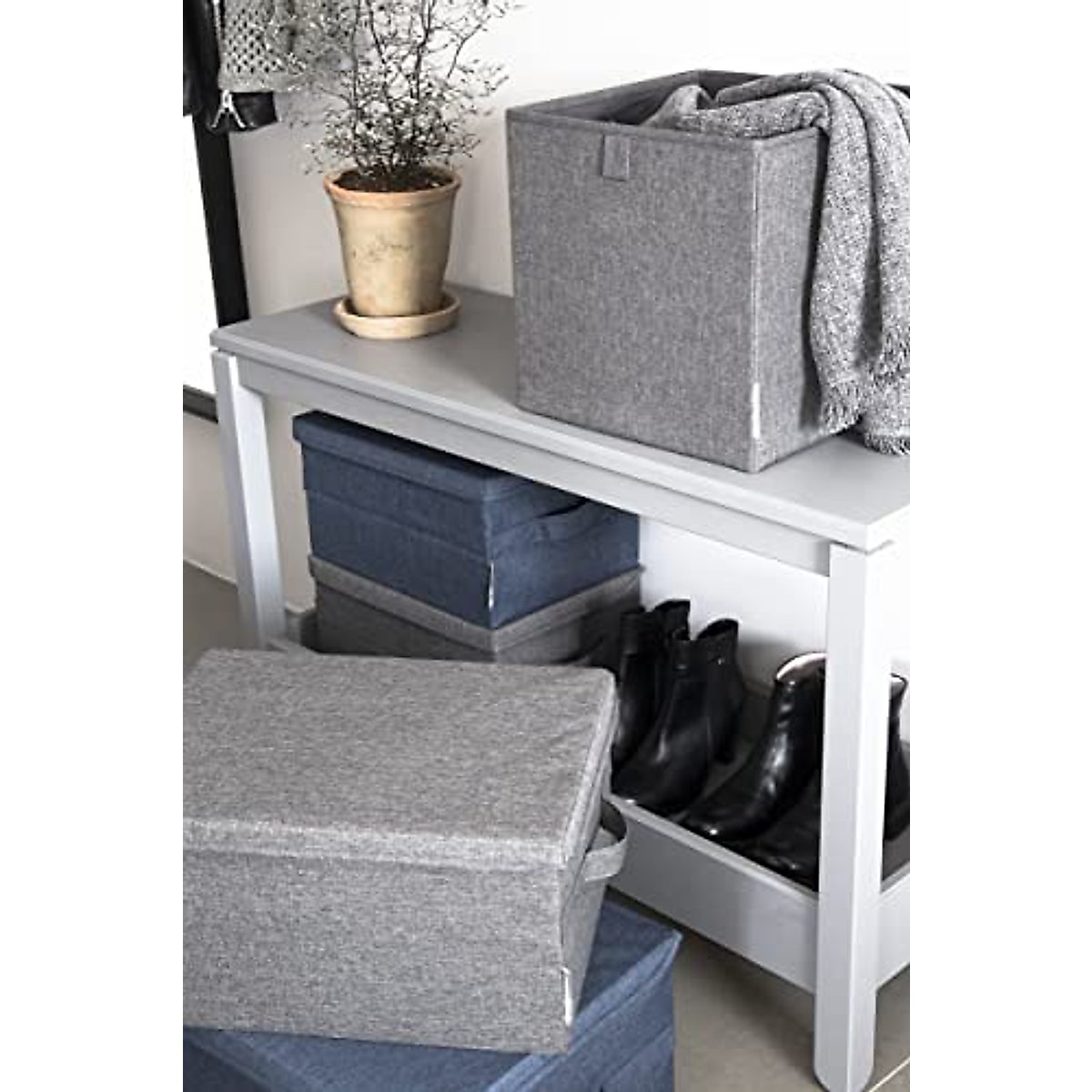 Bigso Soft Multi Purpose Foldable Cube Storage Box | Collapsible Fabric Storage Cube for Storage on Shelves | Polyester Fabric Foldable Storage Cube Organizer for Closets | 12.4’’x12.4’’x12.4’’ | Grey