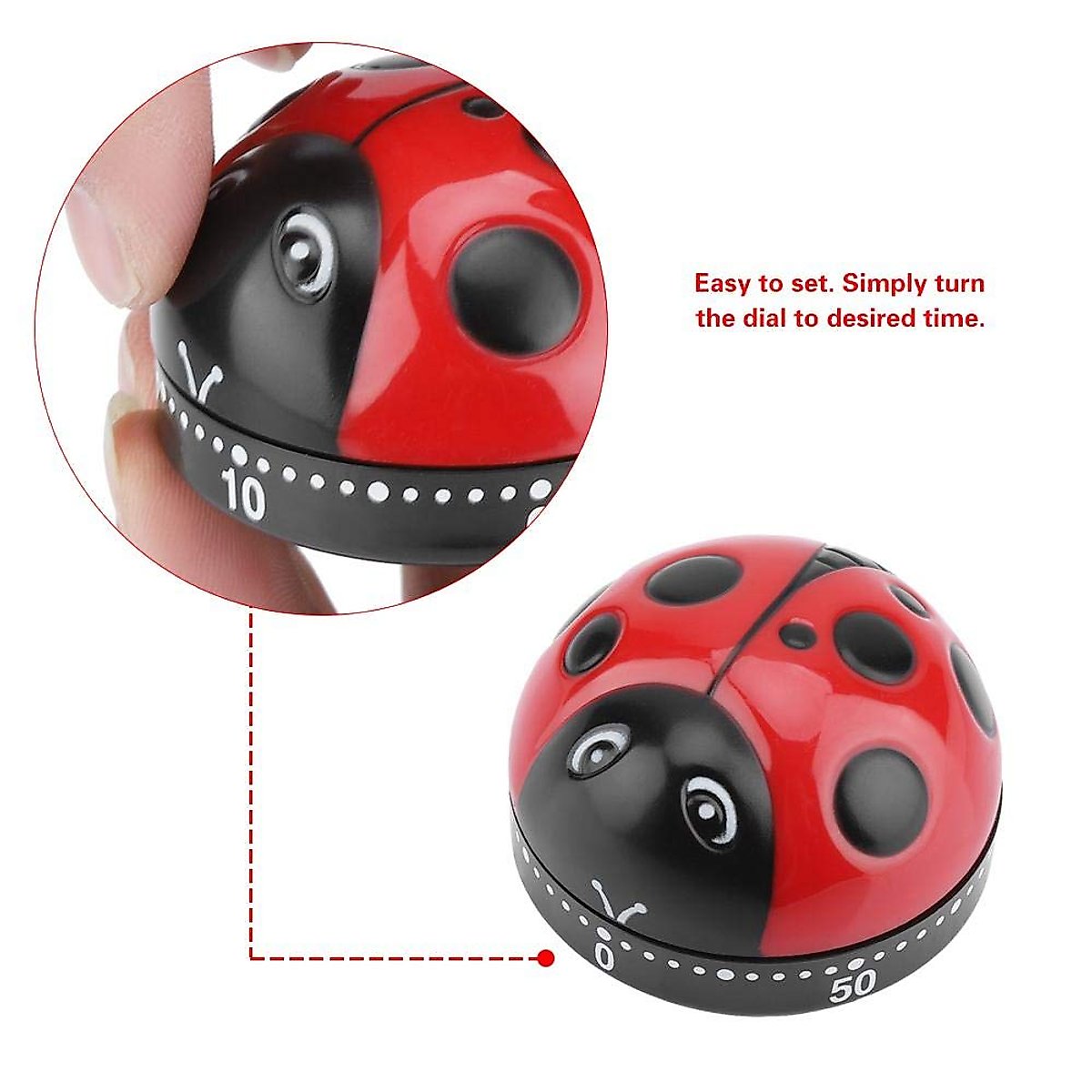 Kitchen Timer, Ladybug Kitchen Timer 60 Minutes Timer Mechanical Wind-Up Timer, Made of ABS, for Use in Salons, or in the Kitchen