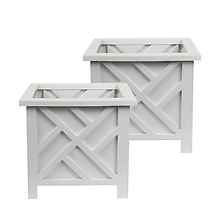 Trenton Gifts Chippendale White Planter Box Set of 2 - Elegant Outdoor Plant Pot for Patio, Porch Decor, and Garden Display