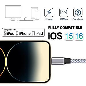 TAKAGI [MFi Certified] iPhone Charger, Lightning Cable 3PACK 6FT Nylon Braided USB Charging Cable High Speed Transfer Cord Compatible with iPhone 14/13/12/11 Pro Max/XS MAX/XR/XS/X/8/iPad