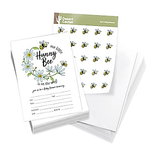 Desert Cactus Bumble Bee Baby Shower Invitations Invite Cards (25 Count) With Envelopes Girl Boy (25ct Baby) Bee 3