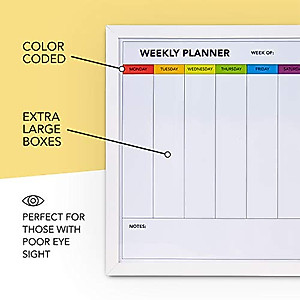 Weekly Dry Erase Board for Wall [17in x 12in] Weekly Whiteboard Planner and Magnetic Calendar - Days of The Week White Board for Schedule, Daily Meal Planner - Includes Full Mounting Kit