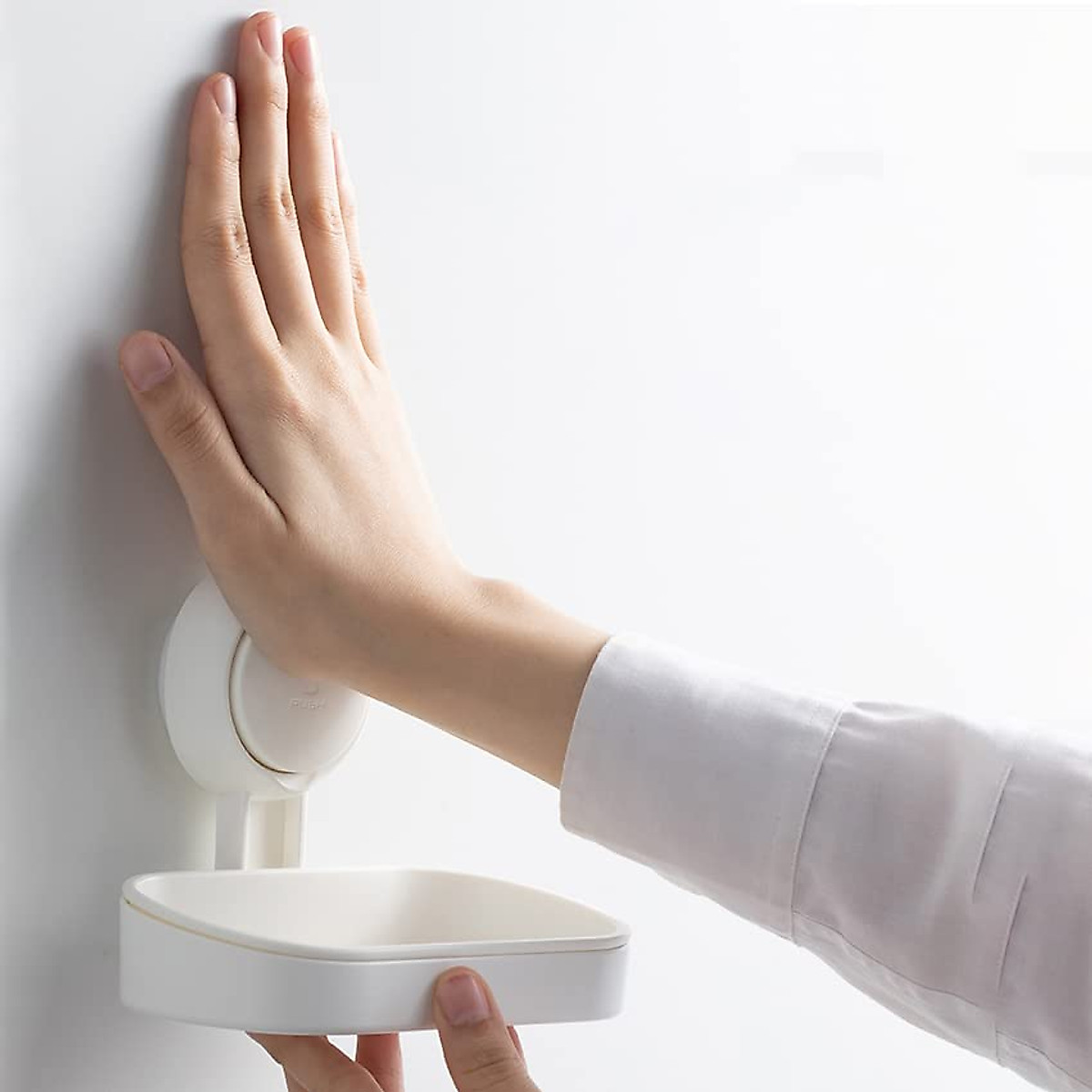 Urbanstrive Double Layer Suction Cup Soap Dish Holder with Drain for Shower/Sink/Bathroom, NO-Drilling, Removable, Powerful Max Hold 11lbs, White