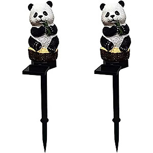 PRTECY 2Pcs Panda Solar Garden Stake Lights Outdoor Waterproof Resin Panda Solar LED Light with Stake Cute Figurine Panda Sculpture Ornaments for Garden Lawn Patio Yard Decor