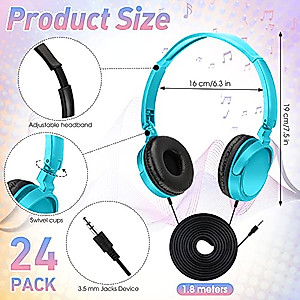 Kids Headphones Bulk 24 Pack Multi-Colors Student Headphones Wired Class Headphones Set for School Classroom Students Children Toddler Boys Girls Teen and Adult