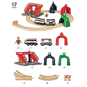 BRIO World - 33873 Smart Tech Engine Set with Action Tunnels | 17 Piece Train Toy with Accessories and Wooden Tracks for Kids Age 3 and Up