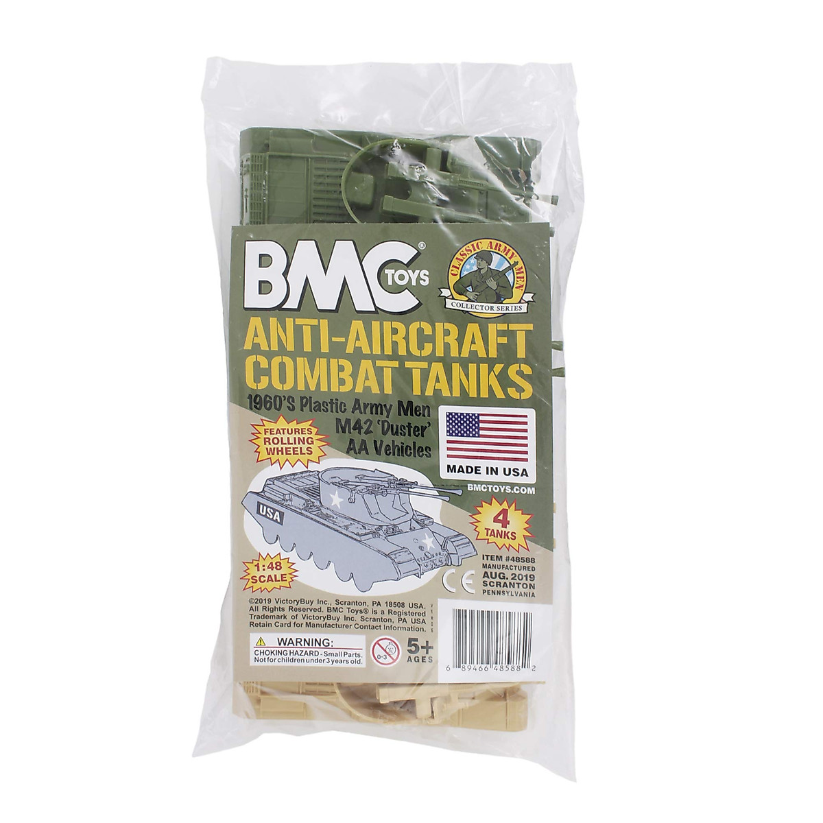 BMC Classic Payton Anti-Aircraft Tanks - 4pc Tan Green Plastic Army Men Vehicles