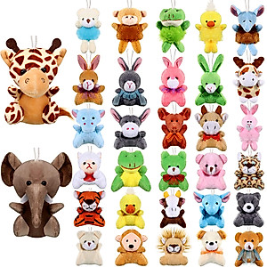 Skylety 32 Pcs Mini Animal Plush Toy Assortment Cute Small Safari Stuffed Toys Small Animals Keychain Decoration for Kids Back to School Gift Carnival Prize Student Award Party Favor(Jungle Animals)