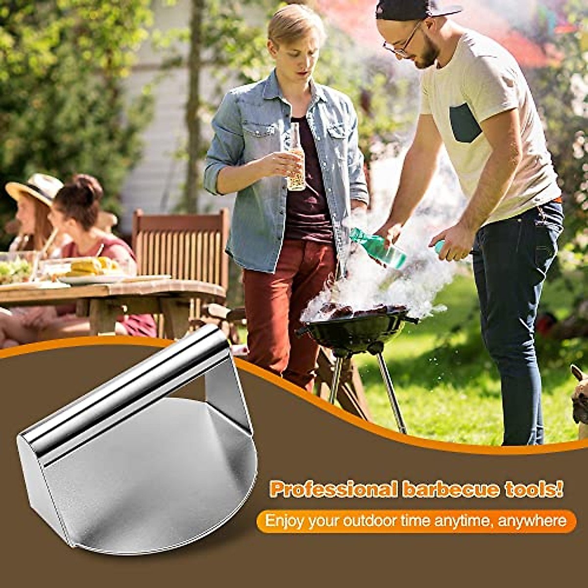 Onanuto Stainless Steel Grill Press,5.5 inch Professional Burger Press, Grade Burger Smasher with 100 Patty Papers Set, Burger Iron Perfect for Flat Top Griddle Grill Cooking