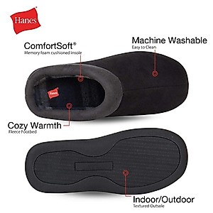 Hanes Men's Memory Foam Indoor/Outdoor Microsuede Clog Slipper Shoe, Black, Large
