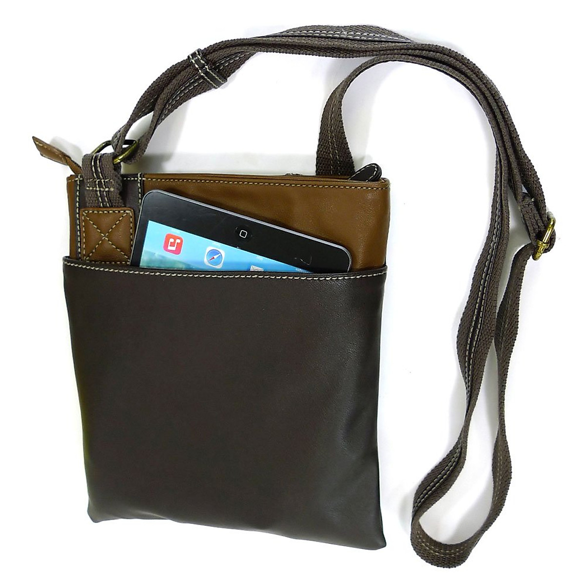 CHALA Handbag Xbody Swing Bag, Crossbody Swing Bag, FAUX Leather, 2 Tone (Owl, Teal/Black)