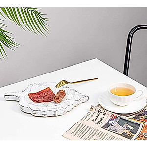 HAWOO White Decorative Tray Leaf Design Wooden Serving Tray Platter Crafts, Food Tray for Dining Kitchen, Living Room, Size 11.25'' X 7''