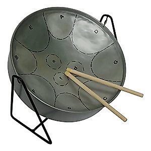 Miniature Steelpan (Steel Drum) 12 Inch Diameter 11 Notes with Instructional Book with Music from Trinidad & Tobago - Silver