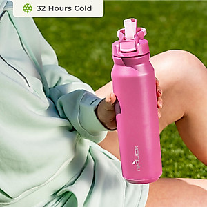 REDUCE 32 oz Hydrate Pro Stainless Steel Insulated Water Bottle - Flip Top Leak-Proof Lid, Dishwasher Safe, BPA-Free, Dual Wall Vacuum, Keeps Drinks Cold for 48 Hrs, Cup Holder Friendly - Sangria