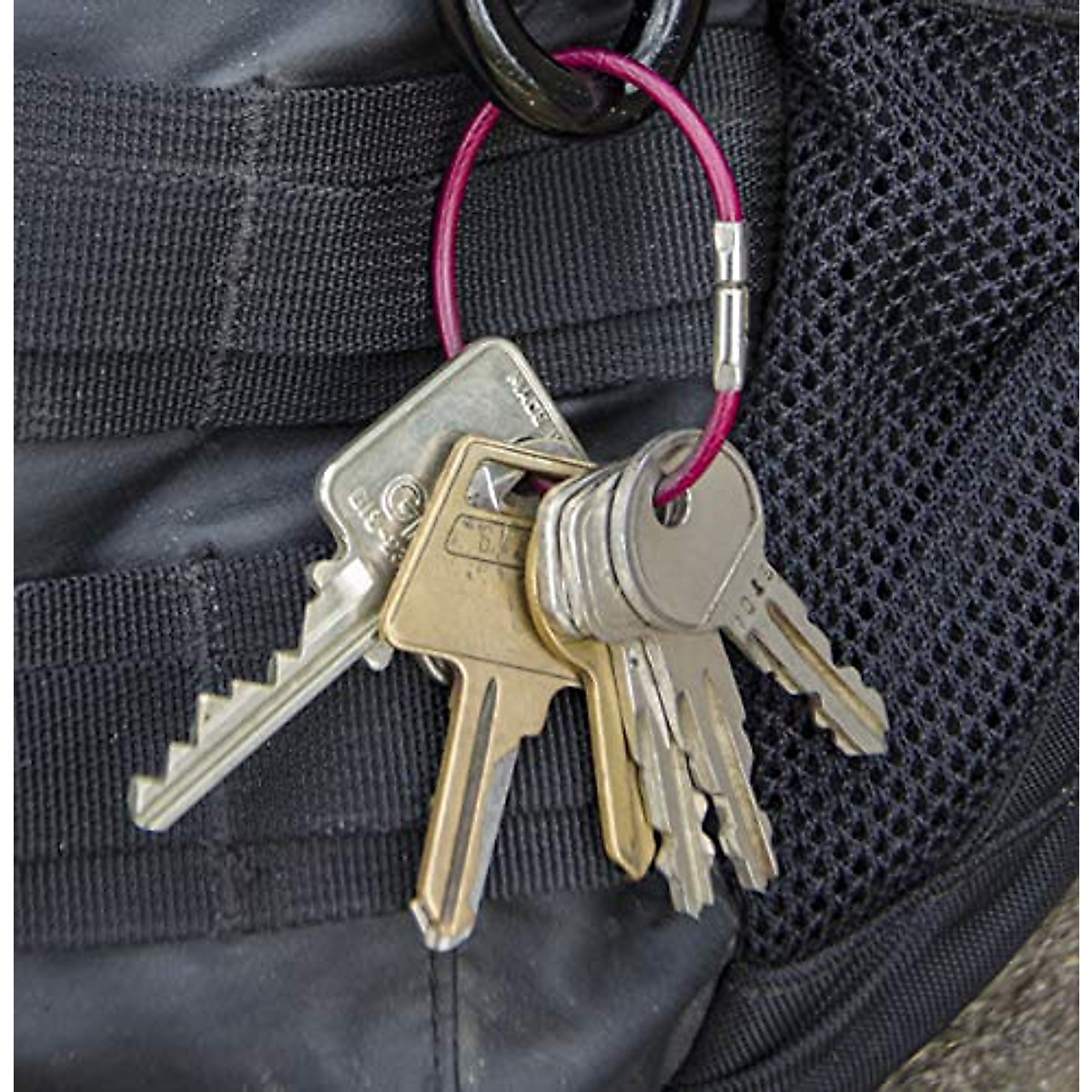 Lucky Line 5" Flex-O-Loc Cable Key Ring, Galvanized Steel, Corrosion-Resistant, Red, 5 Pack (7117005)