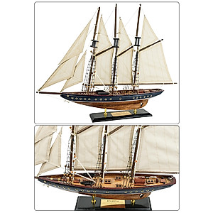 SAILINGSTORY Wooden Sailboat Model Ship Sailboat Decor 24" Schooner Atlantic 1:60 Scale Replica Blue and Walnut Antique Finish