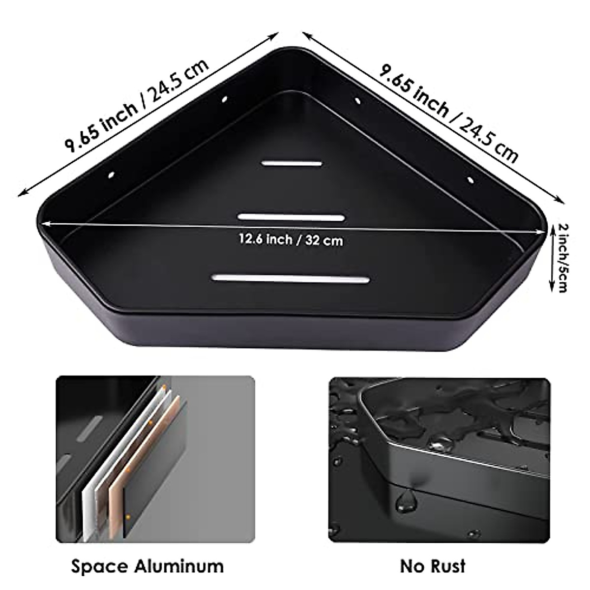 Veefos Corner Shower Caddy with Razor Holders, Shower Organizer Corner Shower Shelf Bathroom Shelf Storage Rack Floating Shelf, Space Aluminum(1 Pack, Black)