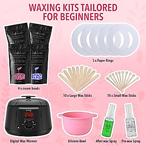Wax Kit for Hair Removal: Digital Waxing Hot Melts Warmer with Hard Wax Beads for Face Bikini Body Eyebrow Legs Armpit- Hair Remover Machine at Home Facial kit for Women and Men Sensitive Skin