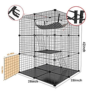 IKARE Cat Cage DIY Indoor Pet Home Small Animal House Detachable Playpen with 3 Doors 3 Tiers for Kitten Puppy Bunny Exercise. (Black，27.6 x 27.6 x 41.3Inch)