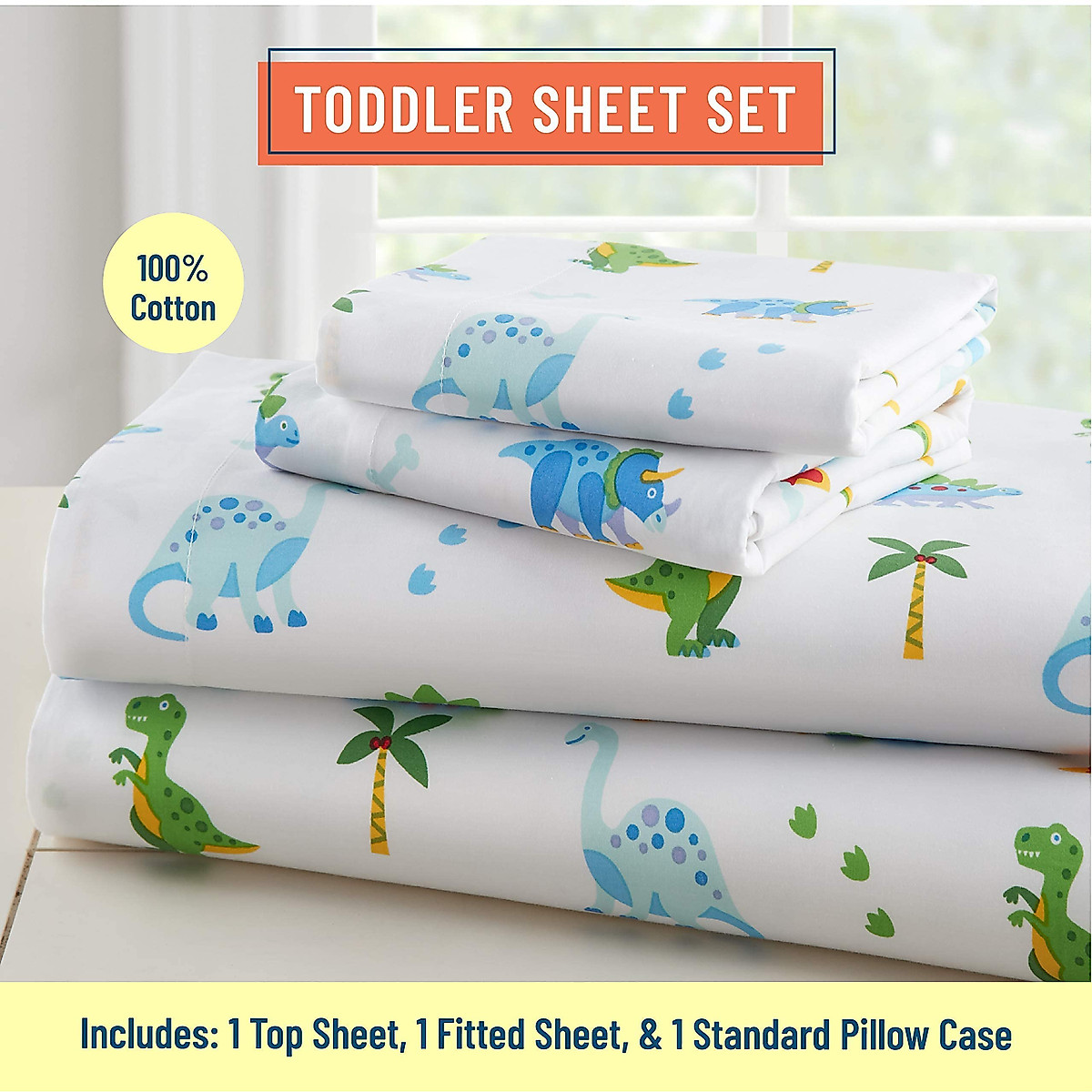 Wildkin Toddler Cotton Comforter & Sheet Set Bundle (Dinosaur Land)