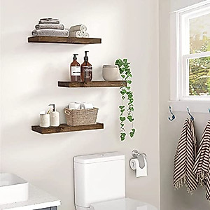 FAEKSUR Floating Shelves Wall Shelf Set of 2, Wood Wall Mounted Shelves for Bathroom with Invisible Brackets, Rustic Floating Shelf for Bedroom, Kitchen, Wall Decor, Living Room, Toilet