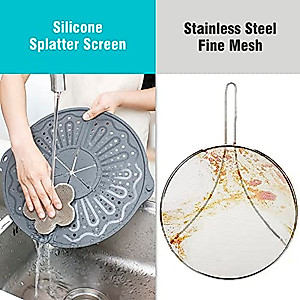 Silicone Splatter Screen For 10, 11 and 12 Inch Frying Pan, Foldable Splash Guard, Multi-Use Grease Splatter Guard/Trivet Mat, 12" Non-Stick Oil Splatter Guard, Dishwasher Safe, BPA Free, Gray