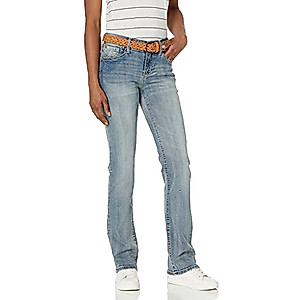 WallFlower Women's Legendary Slim Bootcut Mid-Rise Belted Insta Stretch Juniors Jeans (Standard and Plus), Tiffany, 0