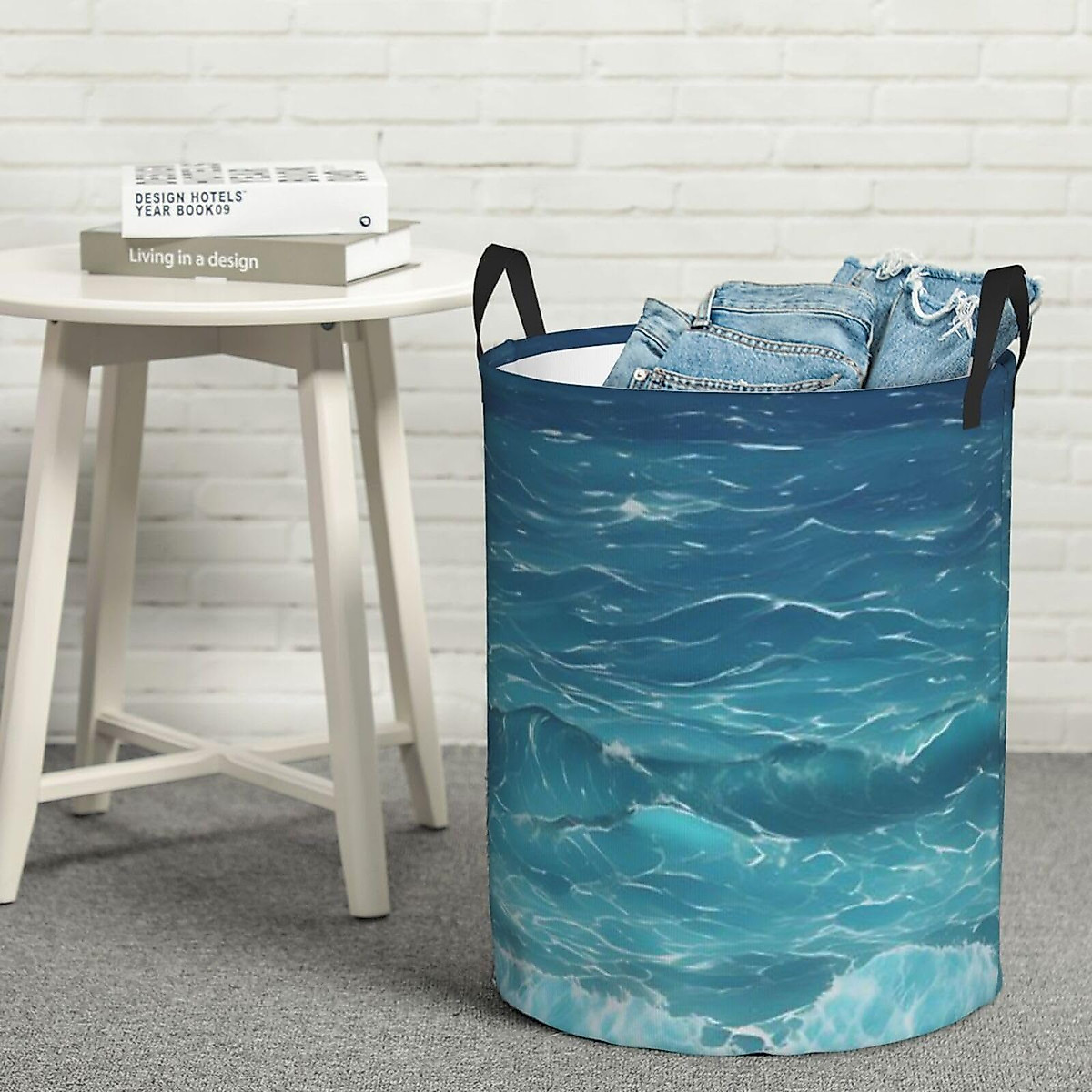 The Deep Ocean Print Laundry Basket for Bathroom Laundry Hamper with Handles Collapsible Circular Hamper Waterproof Dirty Clothes Hamper Organizer Basket