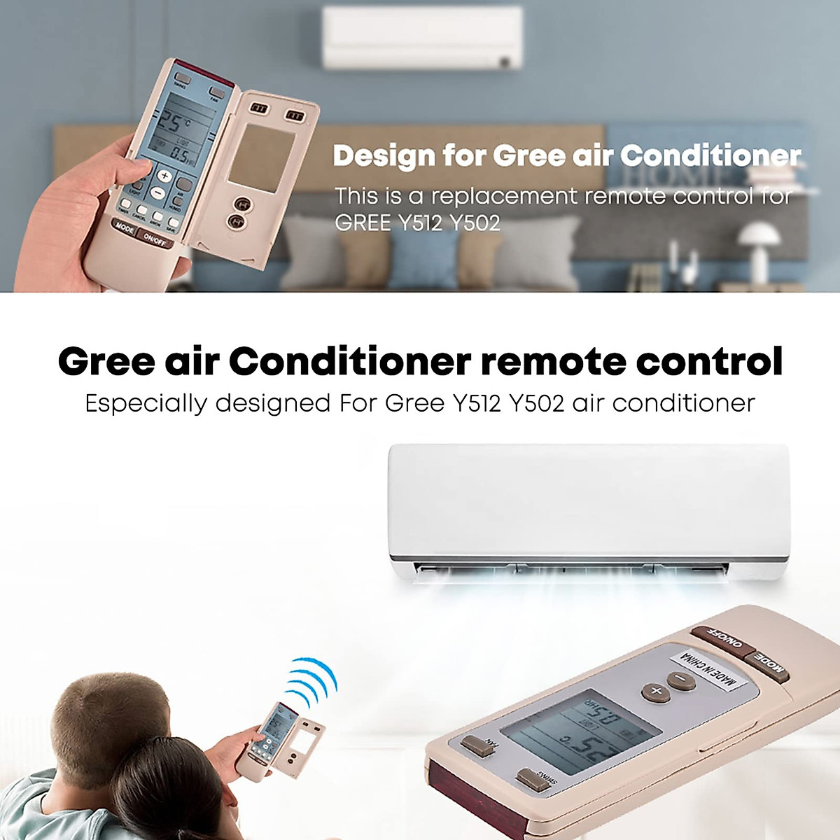 Air Conditioner Remote Control for Gree Y502, Universal Remote Control Replacement for Gree Y512 Y502 Air Conditioner