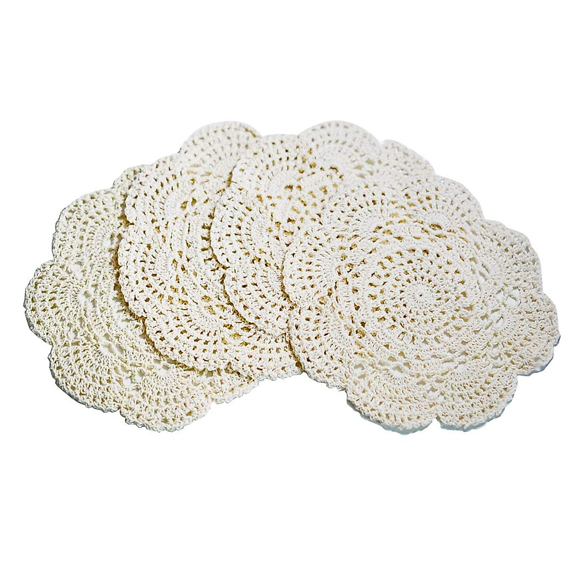 Phantomon 8 Inch Doilies Crochet Round Lace Doily Handmade Placemats 100% Cotton Crocheted Coasters, Pack of 4 (Beige)