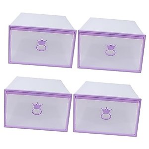 Amosfun 4pcs Box Plastic Shoe Storage Box Shoe Storage Cubes Sneaker Drawers Out Shoe Drawer Boot Drawer Shoes Clear Stackable Shoe Drawer Folding Shoe Rack Organizer Purple High Heel
