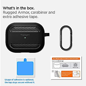 Spigen Rugged Armor Designed for Airpods Pro Case Cover Protective Airpods Pro Case with Keychain - Matte Black
