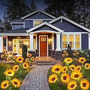 Instatrend 2 Pack Solar Sunflower Flower Lights Outdoor Garden Decorations with 6 Sunflower Waterproof Solar Flowers Stake Lights