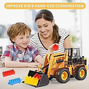 HYG Toys Remote Control Bulldozer, 1/24 Scale Front Loader Construction Vehicles Tractor for Boys，Construction Vehicles 9 Channel Tractor Excavator Toy
