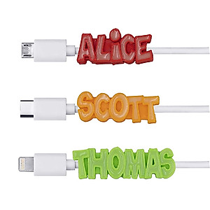 Getname Necklace USB Cable Personalized Glowing Name - for iPhone/Type C/Micro USB Port Adapter - Custom 3D Print Name Glow in The Dark Phone Charger