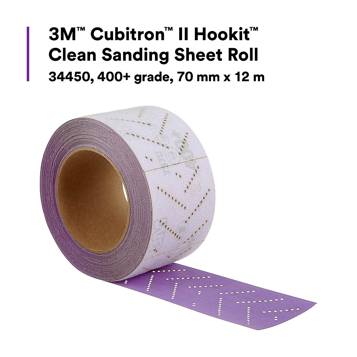 3M Cubitron II Hookit Abrasive Sheet Roll, 34450, Multi-Hole, 70 mm x 12 m, 400+ Grade, Automotive Sanding Roll Sandpaper for Coating Removal, Body Repair, Auto Sanding