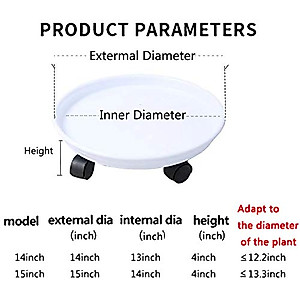 14inch Plant Stand with 5 Wheels, Brown Plant Caddy, Round Flower Pot Mover, Indoor Rolling Planter Dolly on Wheels, Outdoor Planter Trolley Casters Rolling Plant Tray (1pcs)