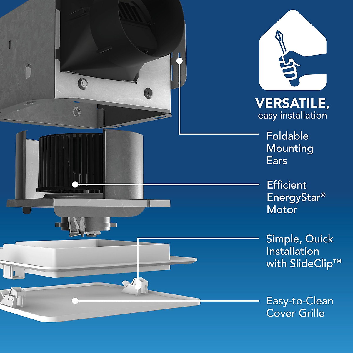 Broan-NuTone® BE8 Bathroom Exhaust Fan, 80 CFM, ENERGY STAR® Exhaust Fan, 1.5 Sones